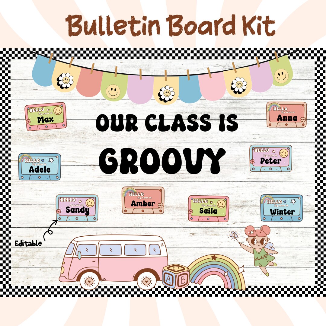 Groovy Welcome Back to School Bulletin Board Kit August Retro Classroom ...