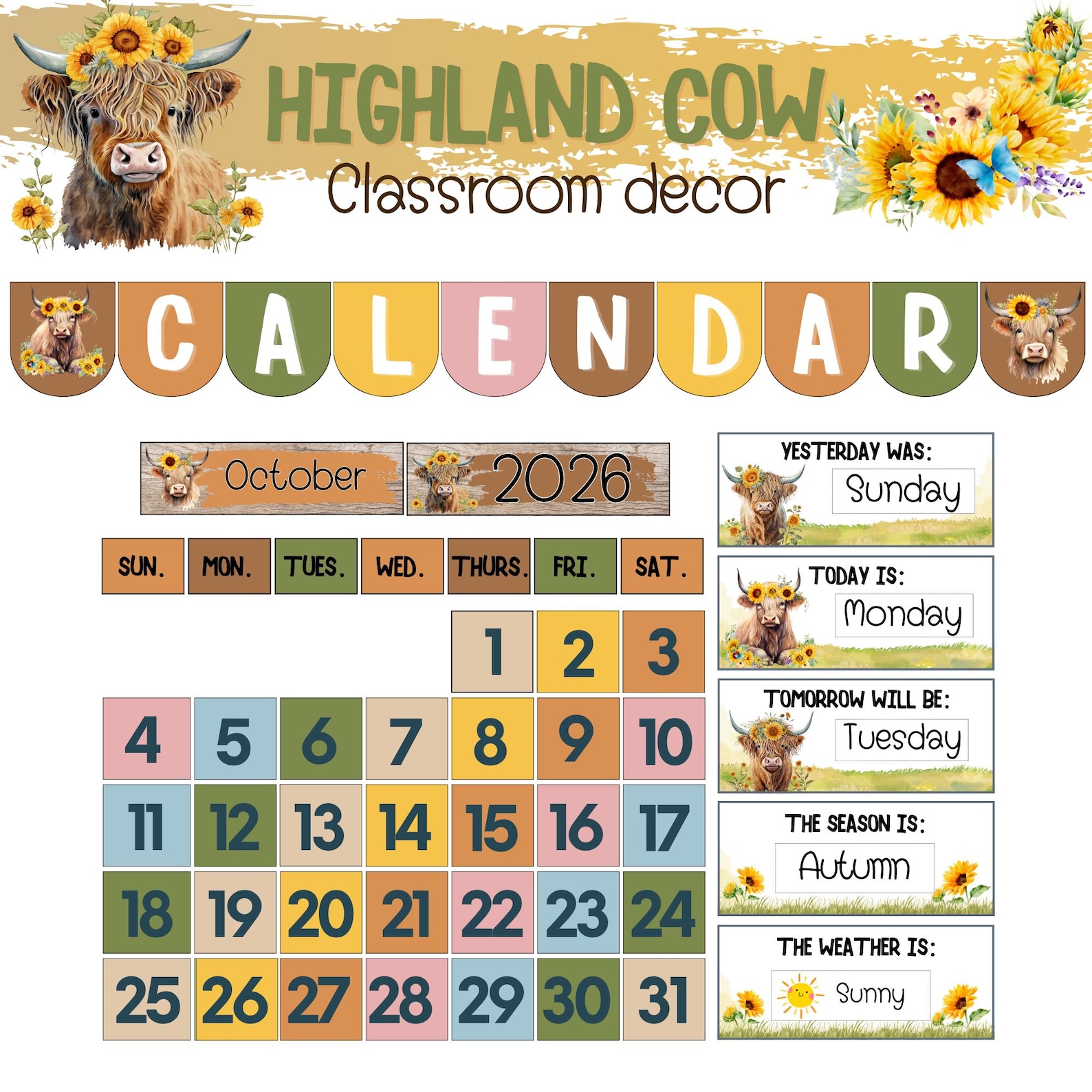 Highland Cow Classroom Decor Bundle Modern Farmhouse Theme Editable ...