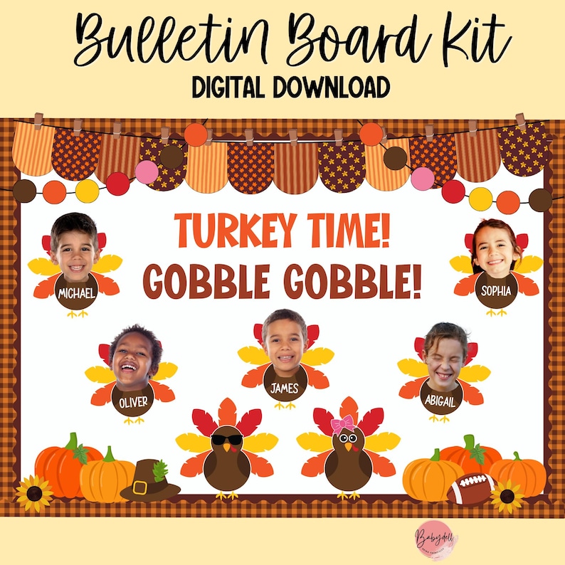 Funny Turkey Thanksgiving Bulletin Board Kit: Printable Classroom Decor ...