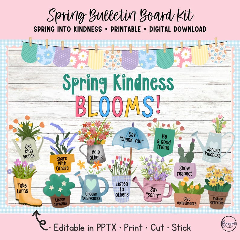 Spring Into Kindness Bulletin Board Kit Classroom Door Decor Social ...