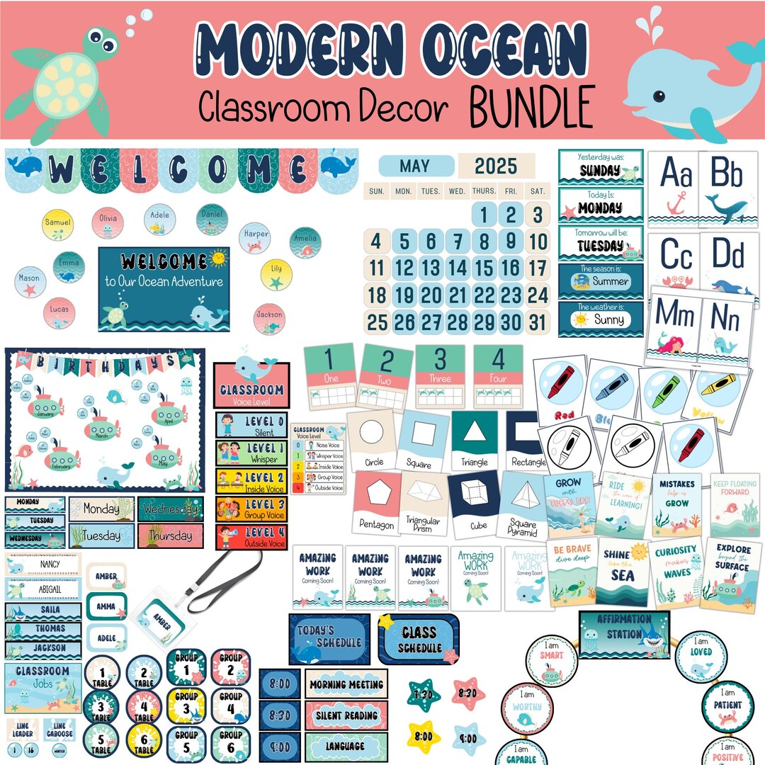Modern Ocean Classroom Decor Bundle: Coastal Theme, Editable Posters ...