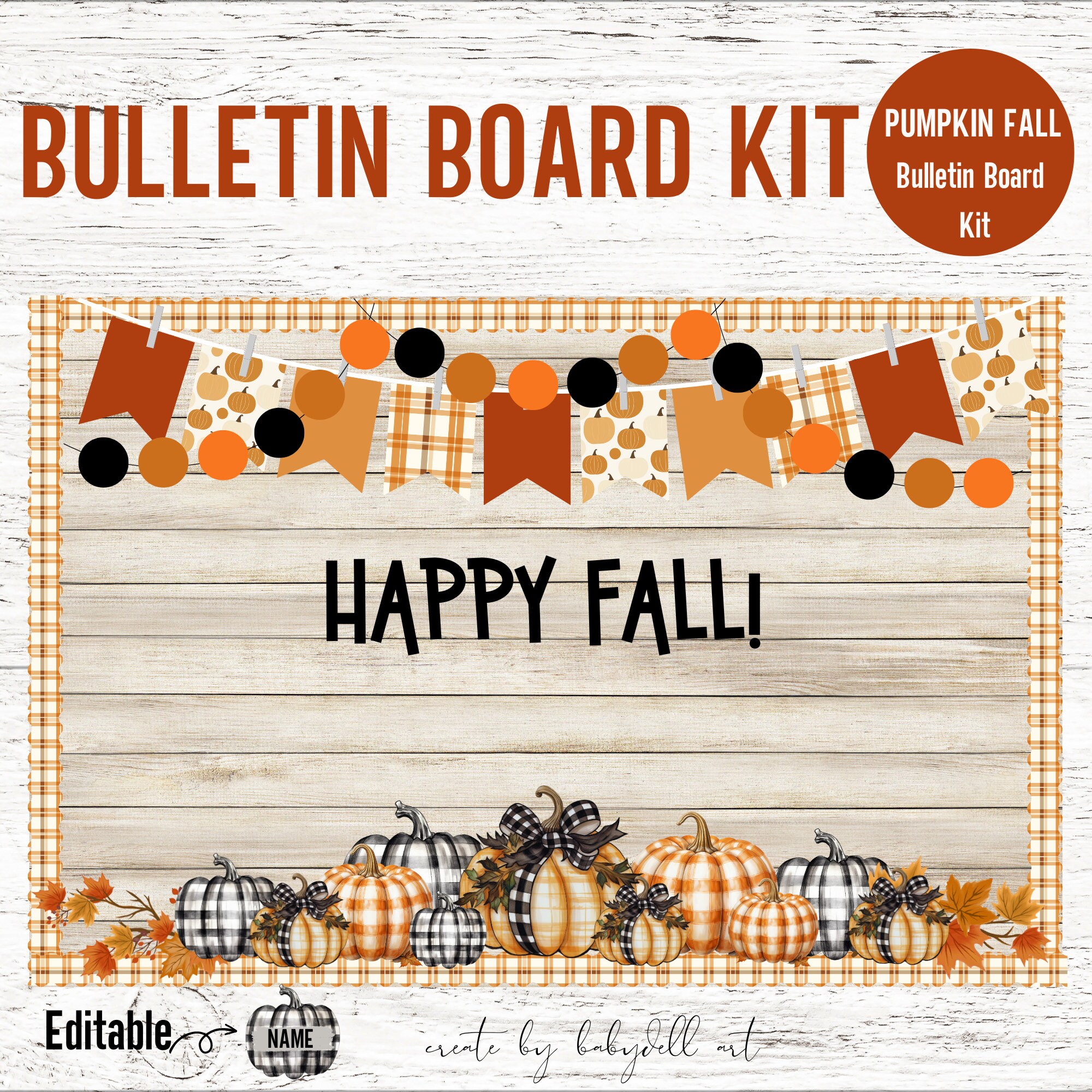 Pumpkin Fall Bulletin Board Door Decor Happy fall Bulletin Board Kit - Etsy