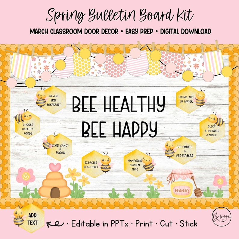 School Nurse Decor Bee Healthy Bulletin Board Kit for Classroom ...