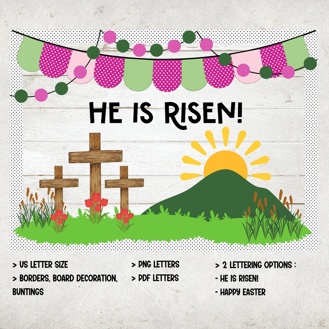 He is Risen Bulletin Board Kit: Christian Easter Decor - Etsy