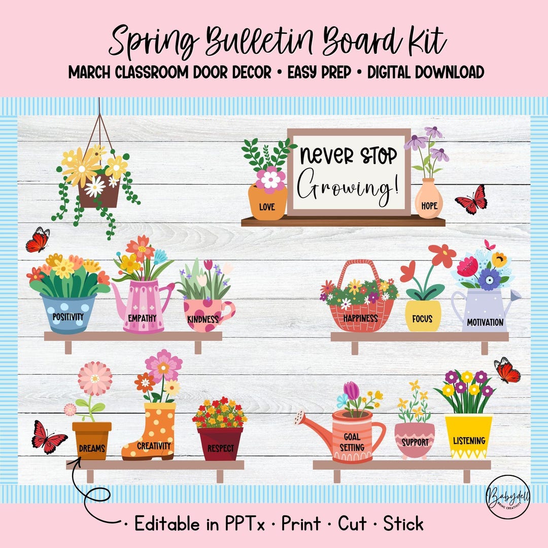 Spring Bulletin Kit Growth Mindset Plant Classroom Decor Door Display ...