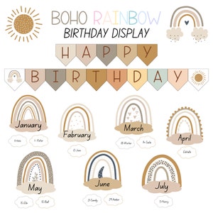 Boho Rainbow Birthday Display | Editable Classroom Birthday Chart ...