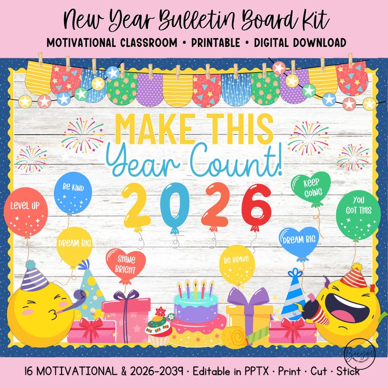 New Year 2026 Bulletin Board Kit - Motivational Classroom Door Decor ...