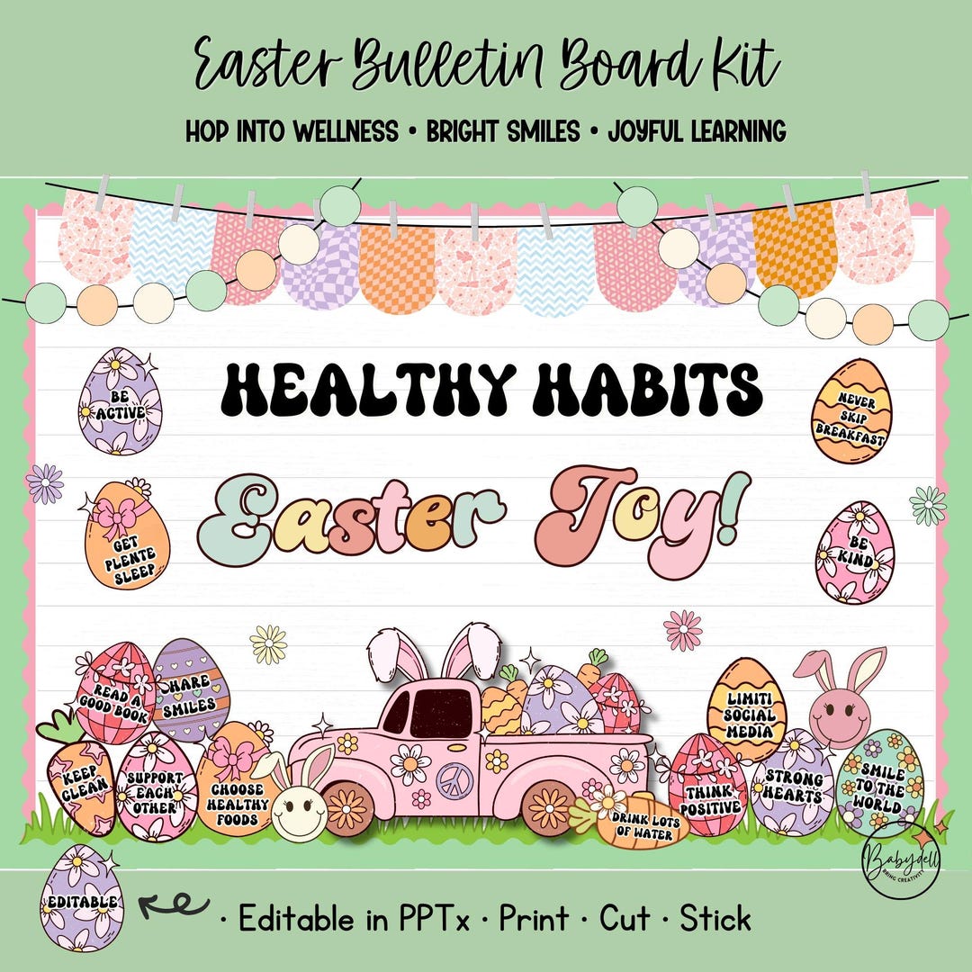 Groovy Easter Bulletin Board Kit Healthy Habits Retro Nurse Office ...