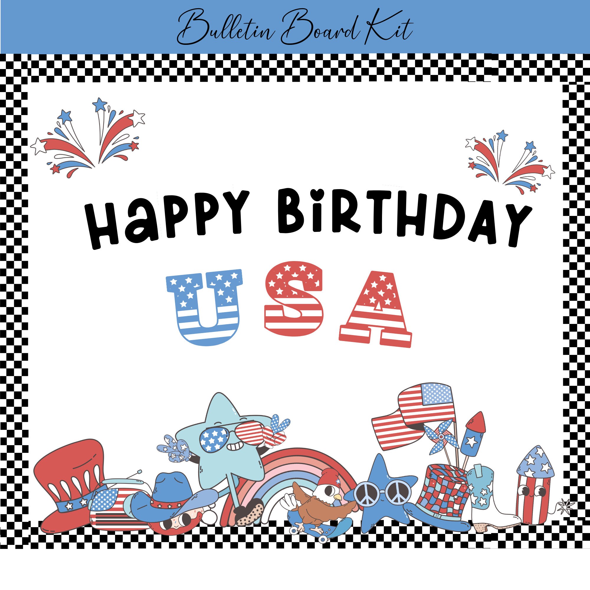4th of July Bulletin Board Kit Retro Patriotic Summer Classroom Decor ...