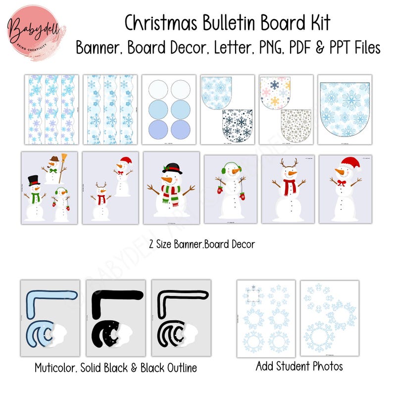 Snowflake Snowman Bulletin Board Kit | Winter Classroom Decor (digital ...