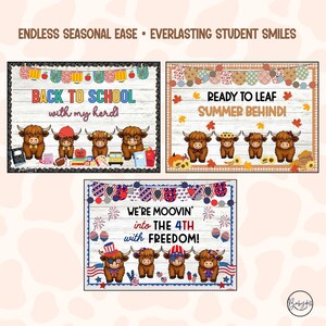 Cow Bulletin Board Bundle Year Long Highland Cattle Seasonal Classroom ...