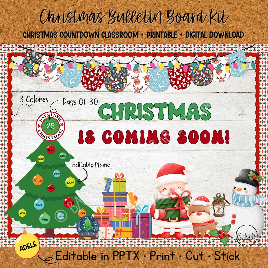 Printable Christmas Countdown Bulletin Board Kit for Classroom Holiday ...