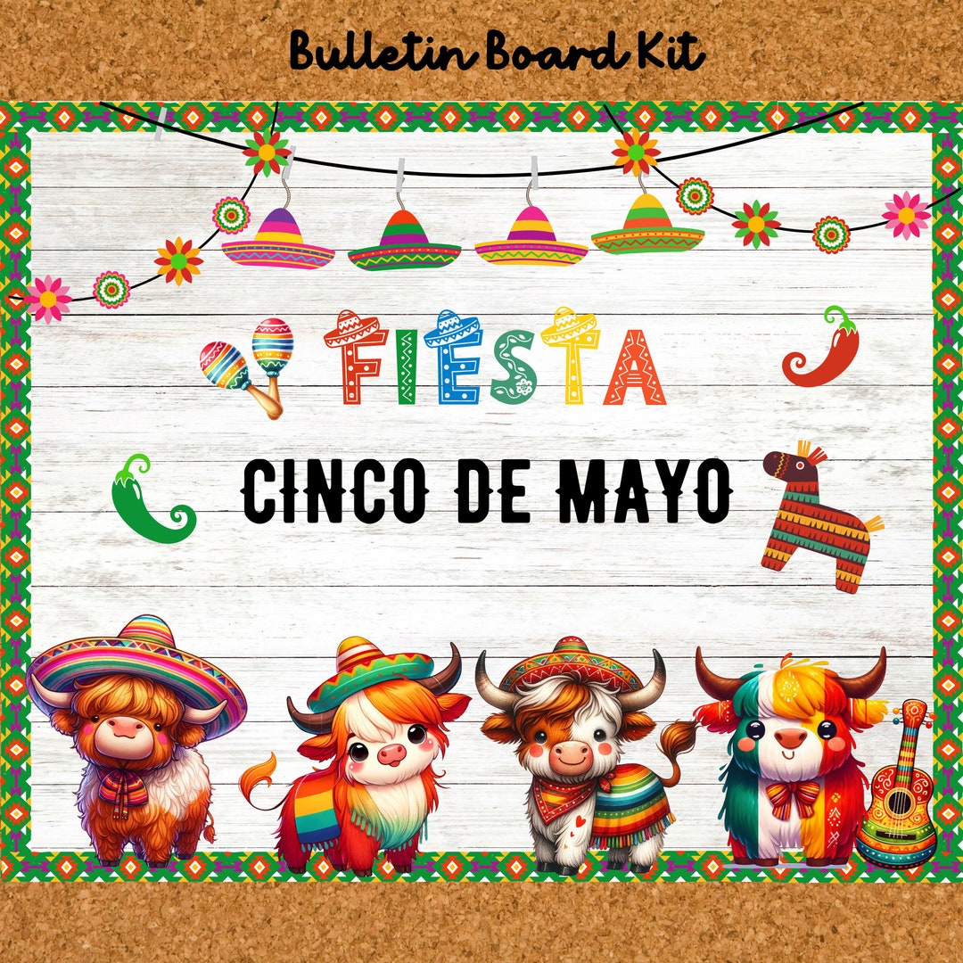 Highland Cow Fiesta Cinco De Mayo Bulletin Board Summer Classroom Decor ...