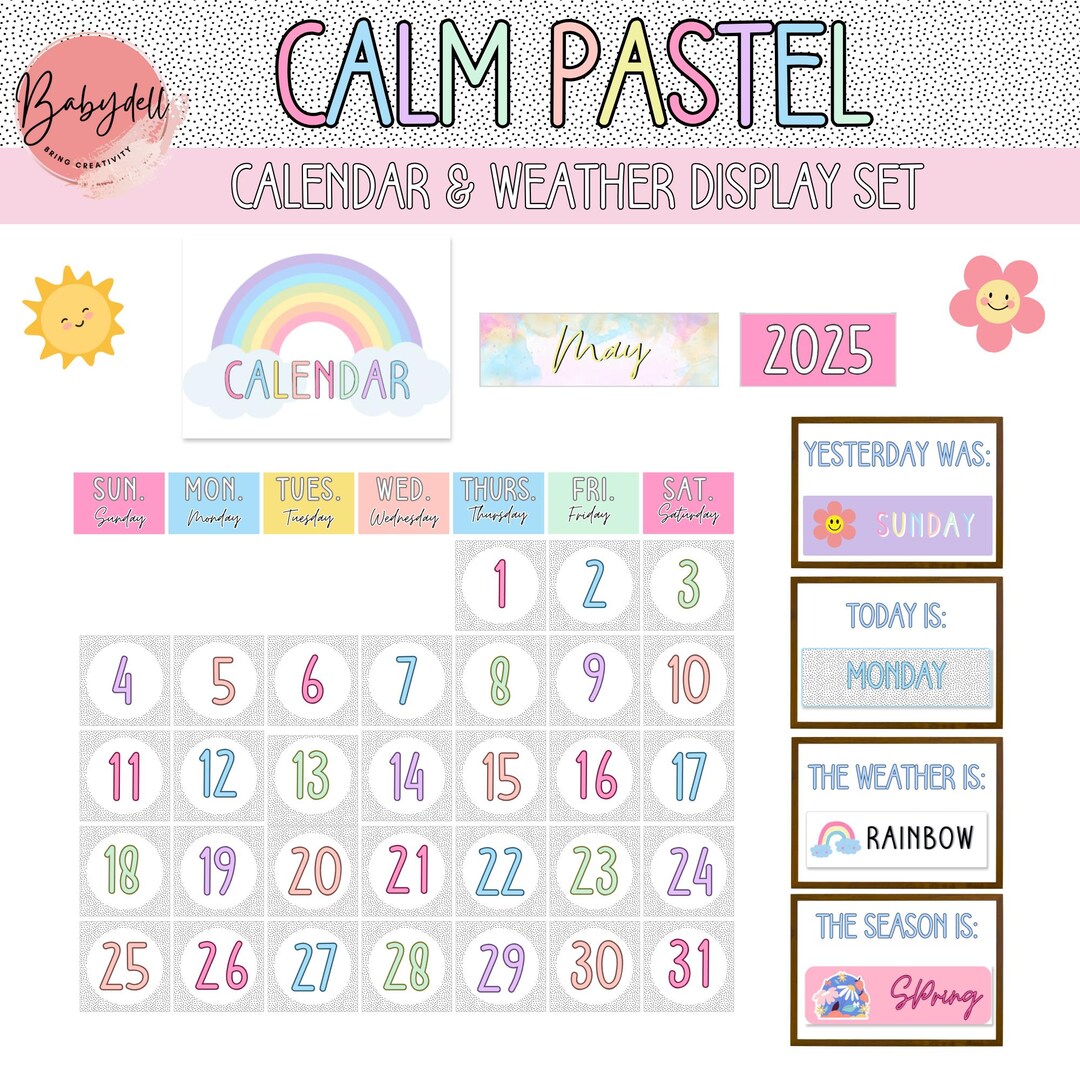 Calm Pastel Classroom Calendar & Weather Chart: Printable Teacher Decor ...