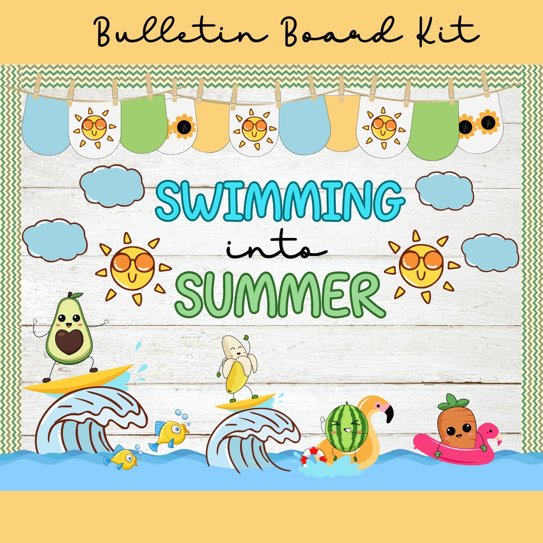 Summer Bulletin Board Kit, Swimming Into Summer Bulletin Boardt ...