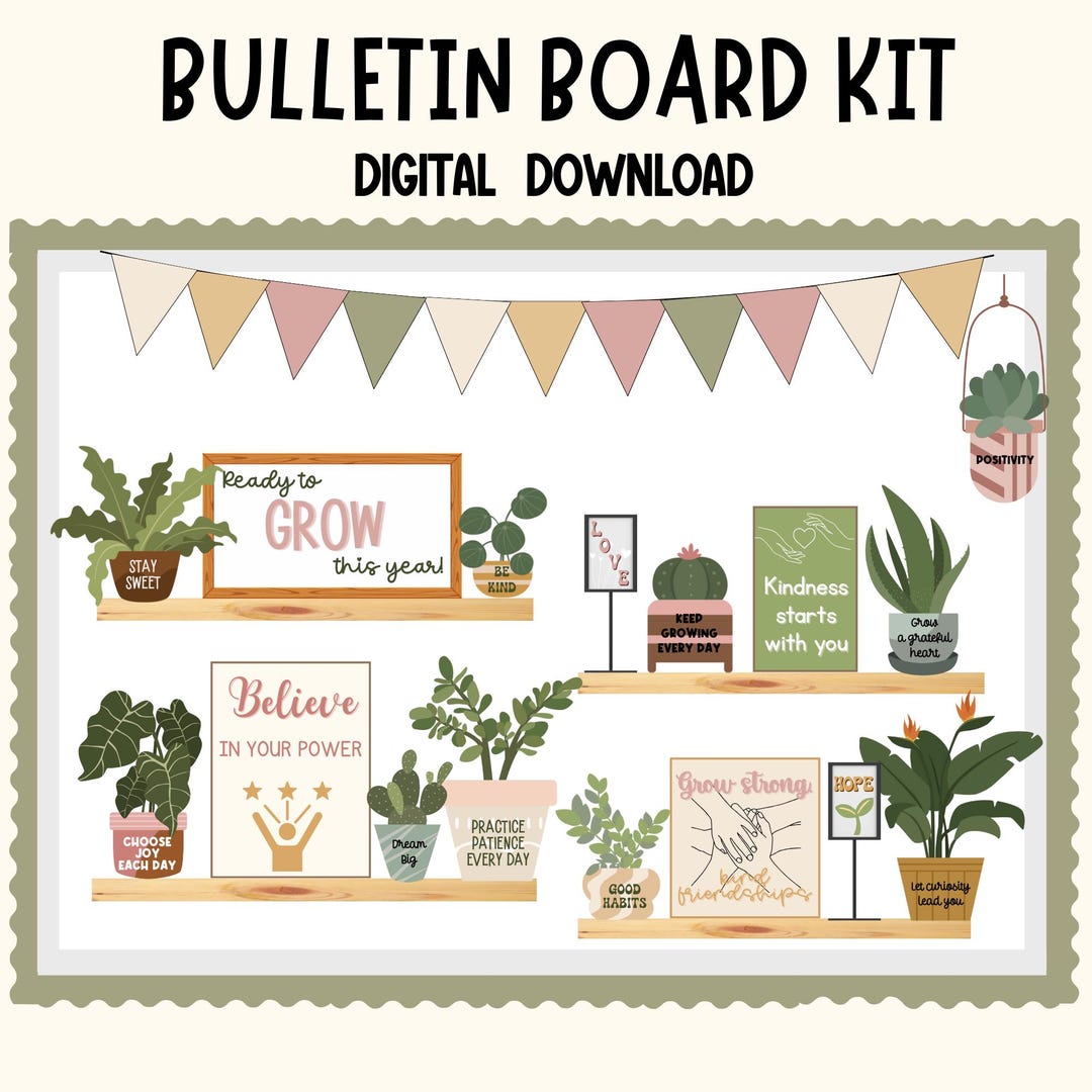 Plant Theme Classroom Decor, Boho Neutral Bulletin Board Kit for Back ...