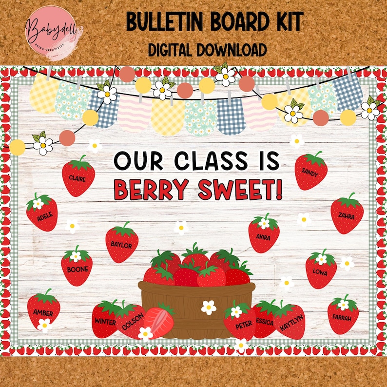 Strawberry Classroom Bulletin Board Kit: Berry Sweet Decor (printable ...