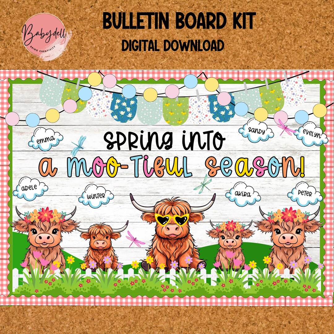 Highland Cow Bulletin Board Kit for Back to School, Modern Farmhouse ...