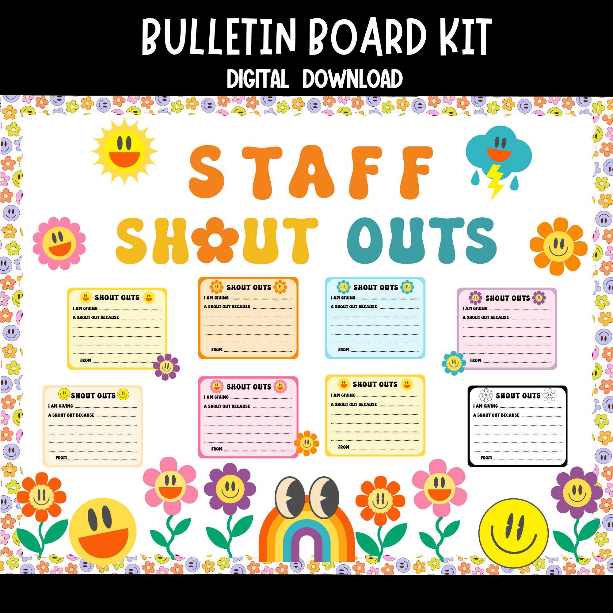 Groovy Staff Shout Out Bulletin Board Kit: Printable Recognition Cards ...