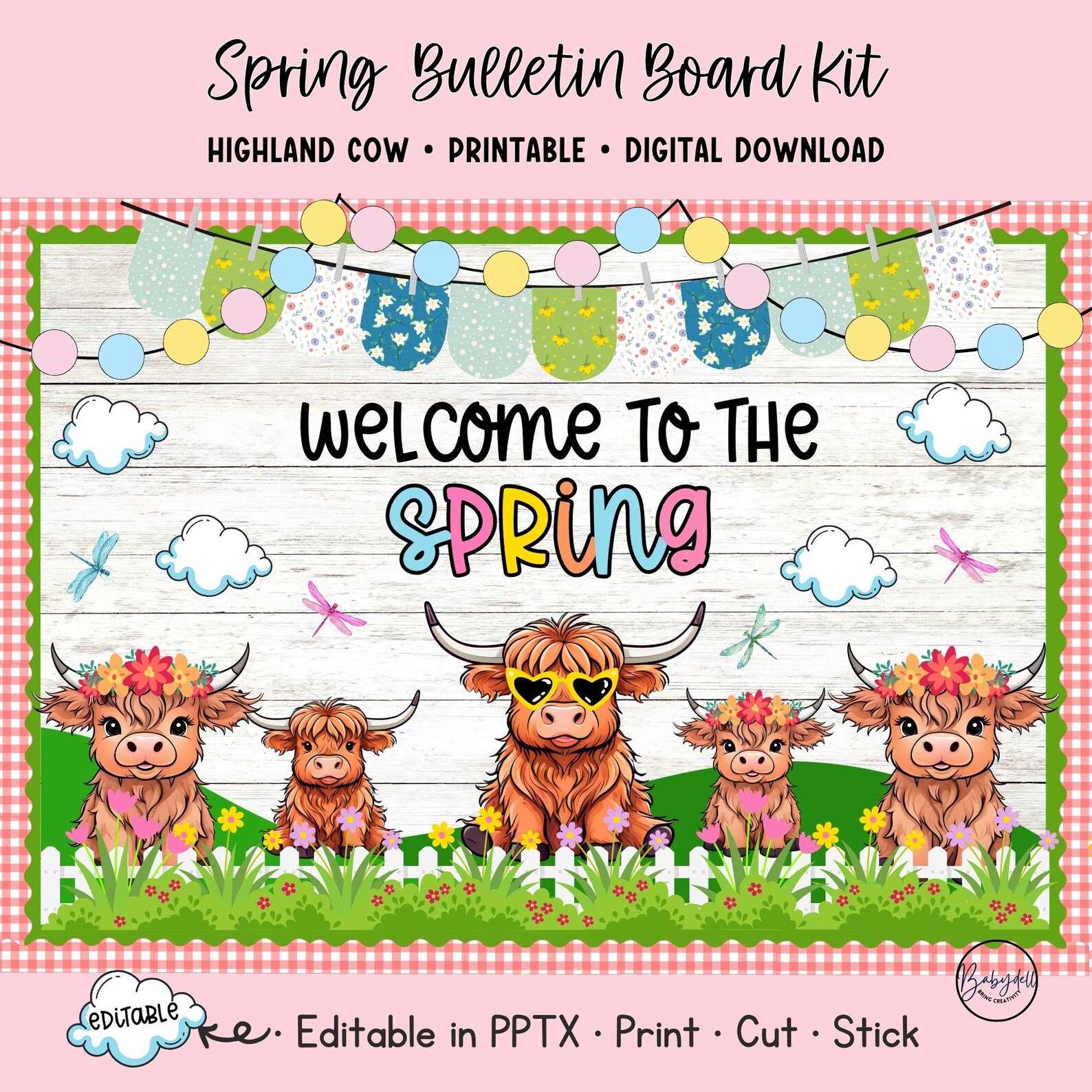 Highland Cow Bulletin Board Kit Spring Farmhouse Classroom Decor With ...