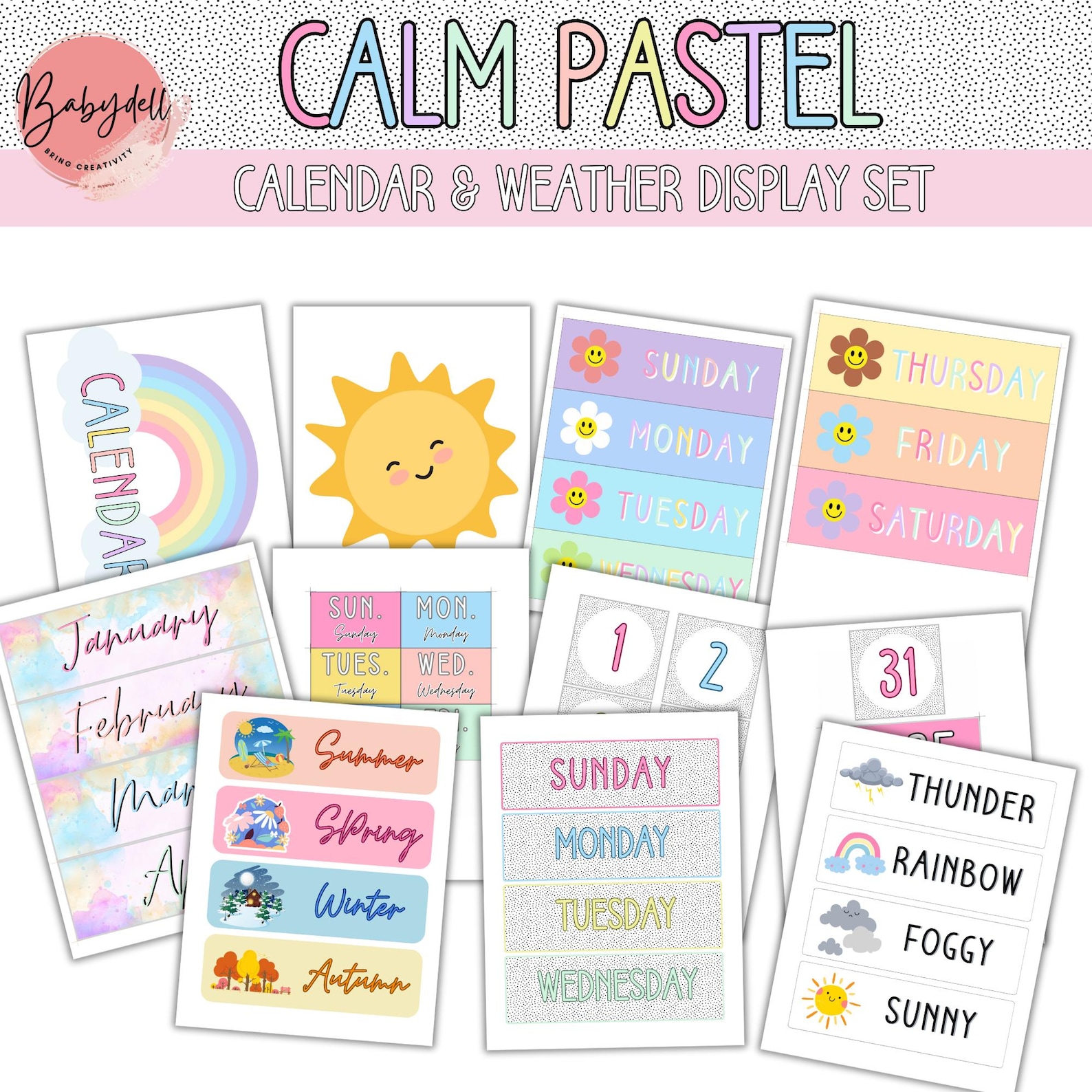 Calm Pastel Classroom Calendar and Weather Chart for Morning Meeting ...
