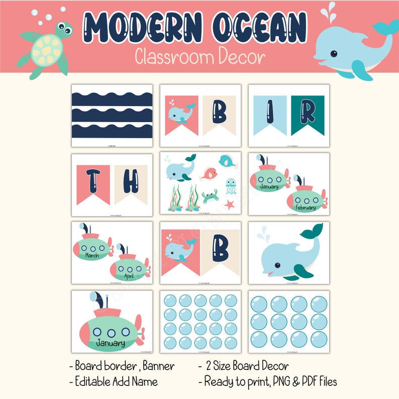 Ocean Birthday Bulletin Board: Under the Sea Classroom Decor (digital ...