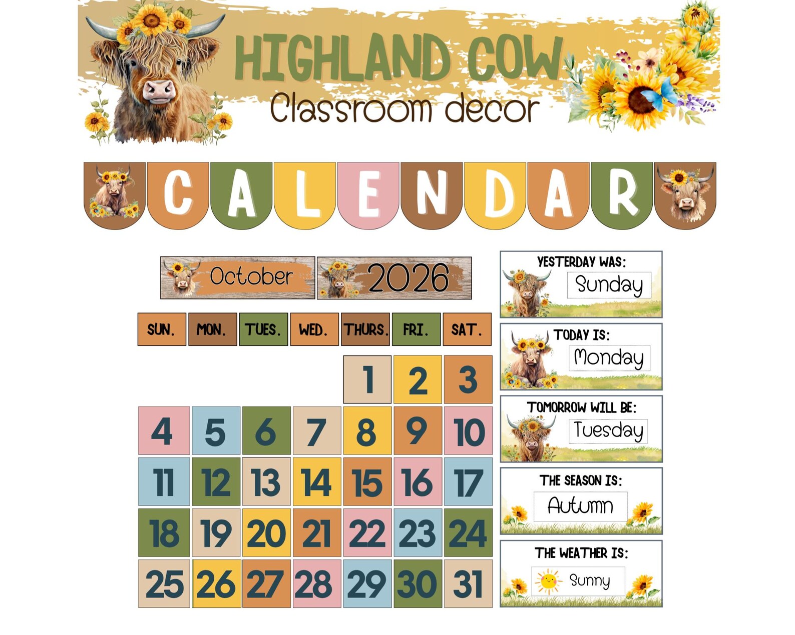 Highland Cow Classroom Decor Bundle: Modern Farmhouse Theme (digital ...
