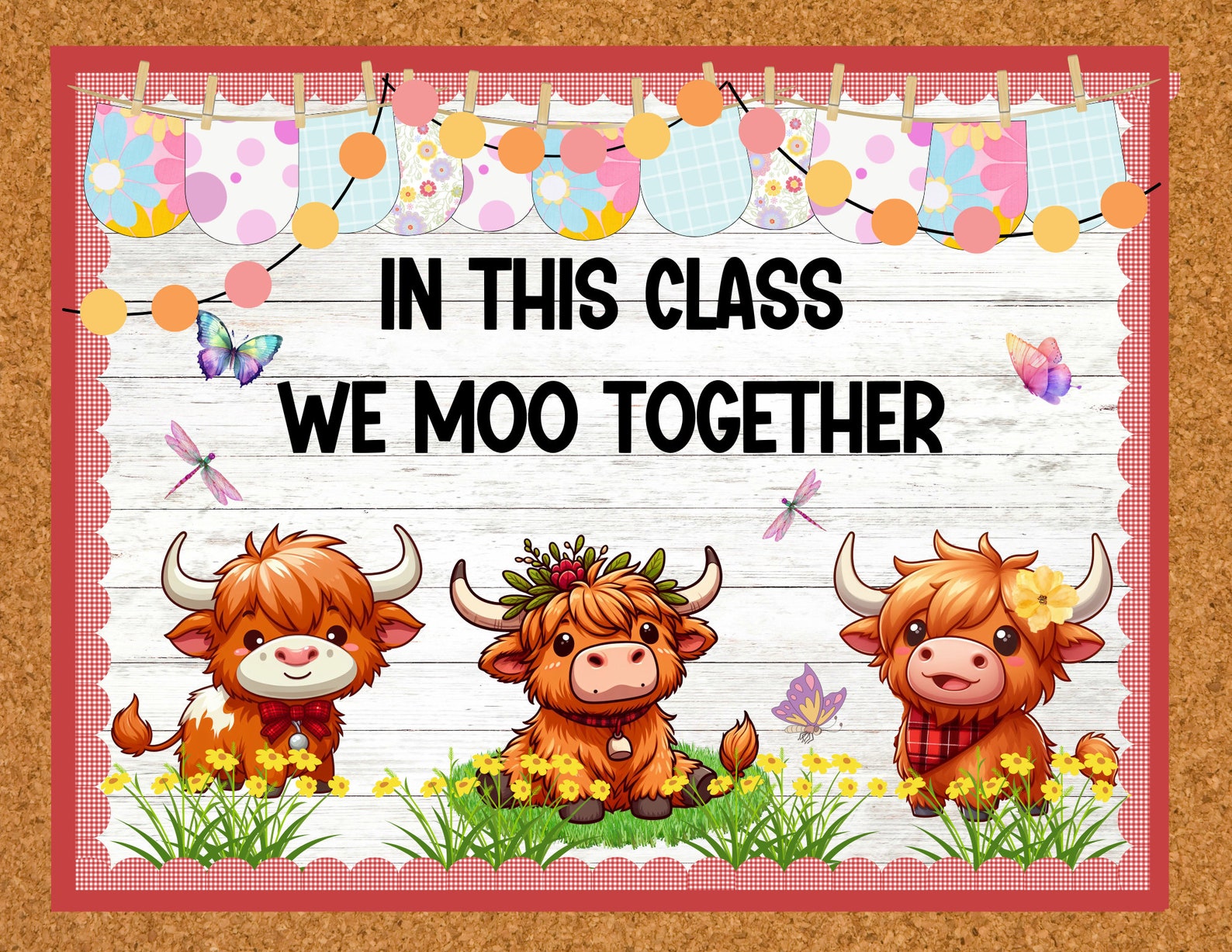 Highland Cow Spring Bulletin Board Kit Reading Bulletin Board Spring ...