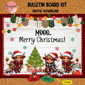 Christmas Bulletin Board | Highland Cow Merry Christmas Door Decor ...