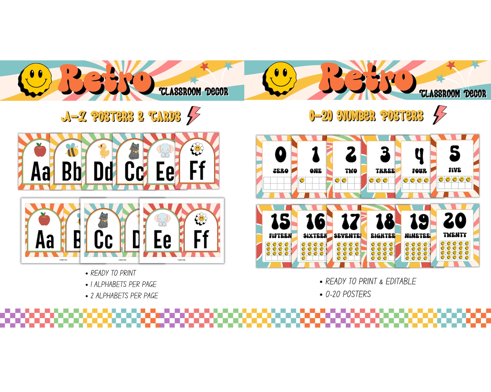 Groovy Retro Classroom Decor Bundle Editable 70s Smiley Face Theme ...