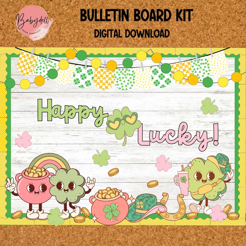 Groovy St Patricks Day Bulletin Board Kit Retro Decor Lucky to Have You ...