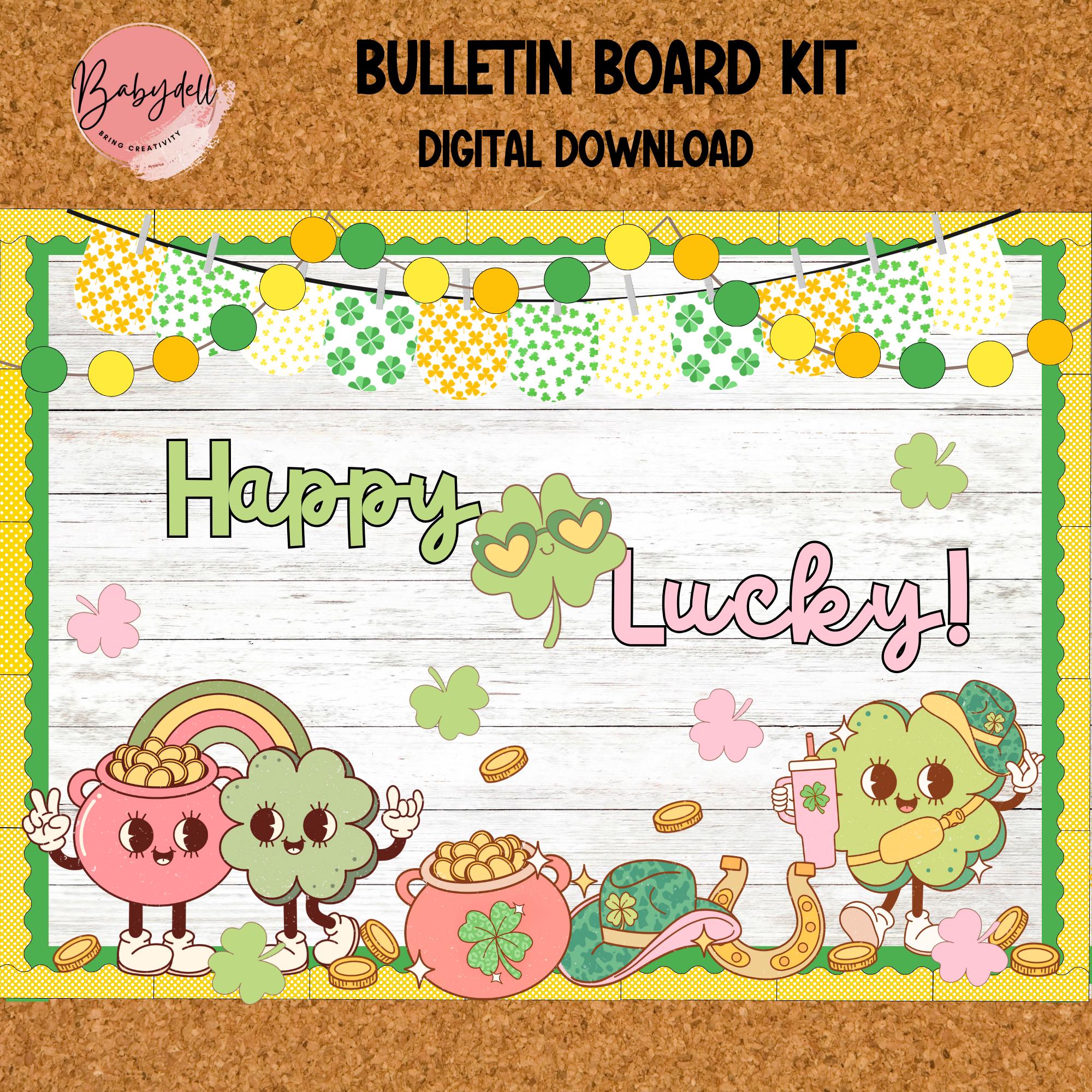 Groovy St Patricks Day Bulletin Board Kit Retro Decor Lucky to Have You ...