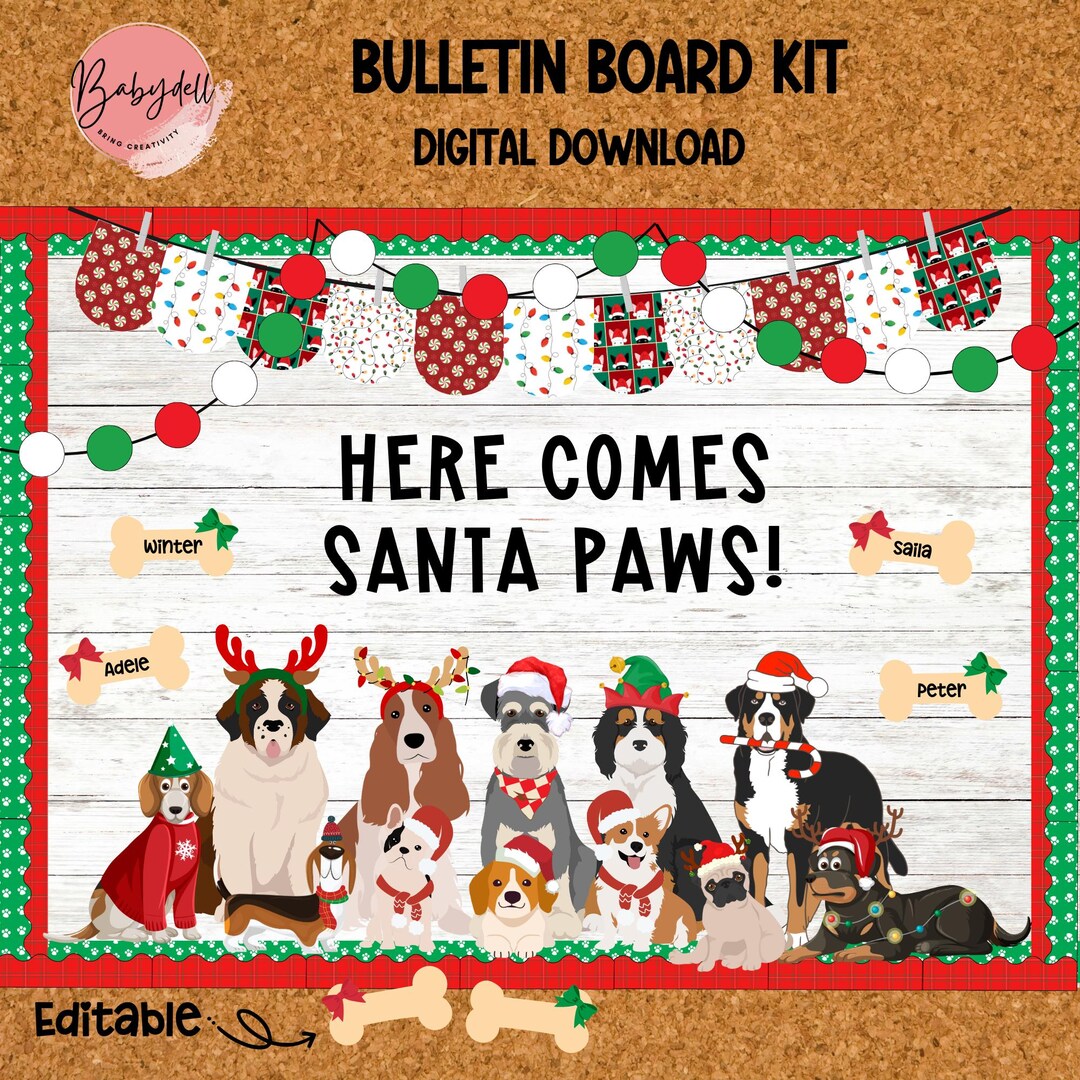 Christmas Dogs Bulletin Board Kit | December Xmas Pups Decor | Merry ...