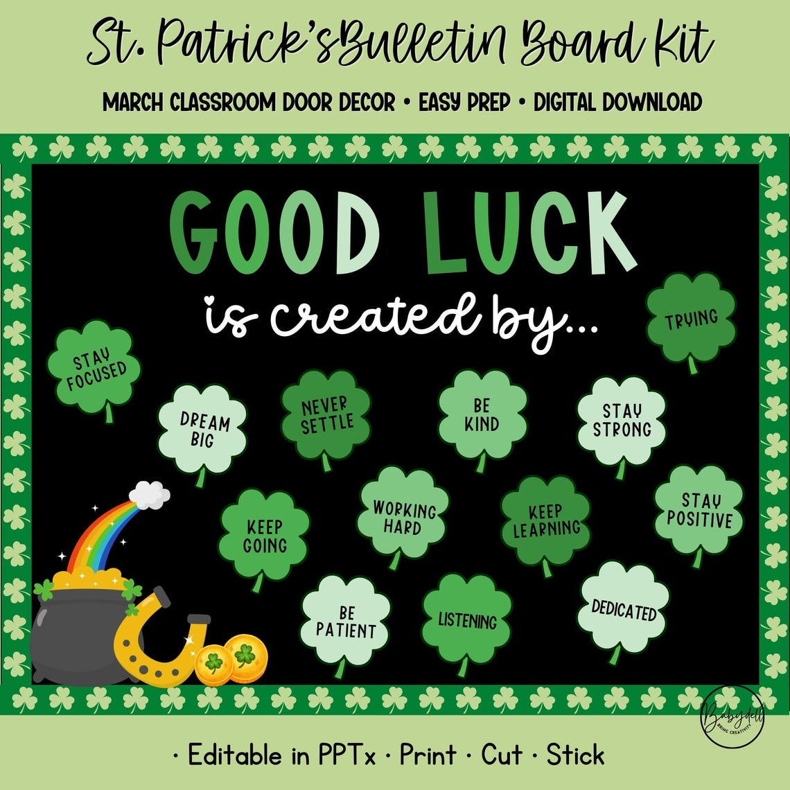 St Patricks Day Bulletin Board Kit Motivational Shamrock Classroom ...