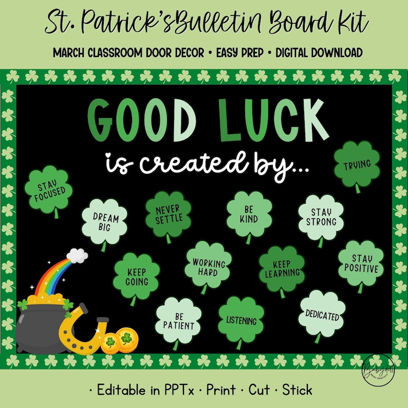St Patricks Day Bulletin Board Kit Motivational Shamrock Classroom ...
