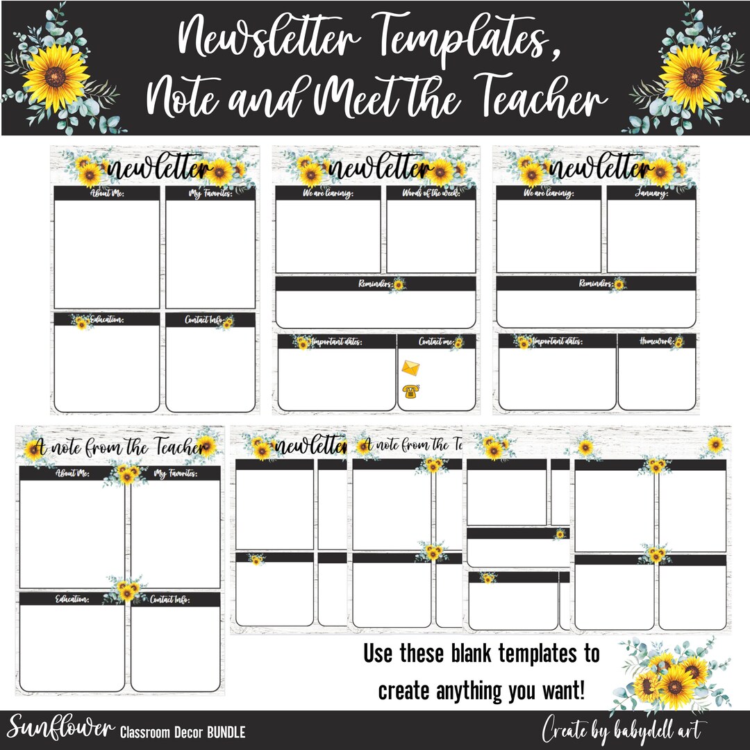 Meet the Teacher,monthly Newsletter Templates Editable Sunflower ...