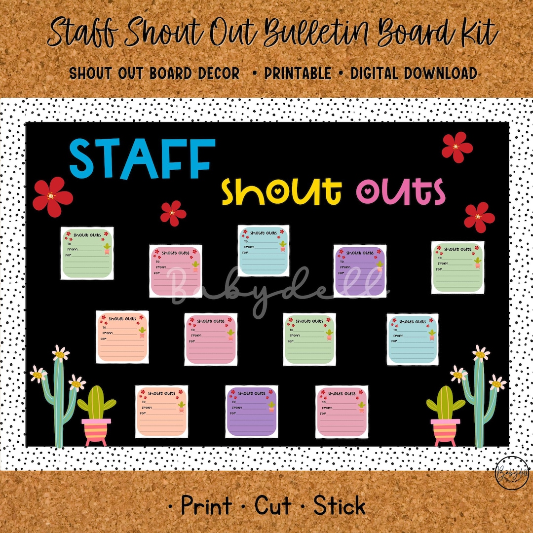 Staff Shout Out Bulletin Board Kit: Cactus Theme Employee Appreciation ...