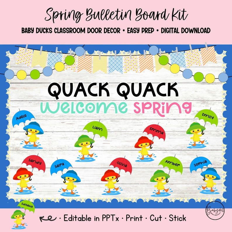 Editable Spring Bulletin Board Kit With Ducks for Classroom Door Decor ...