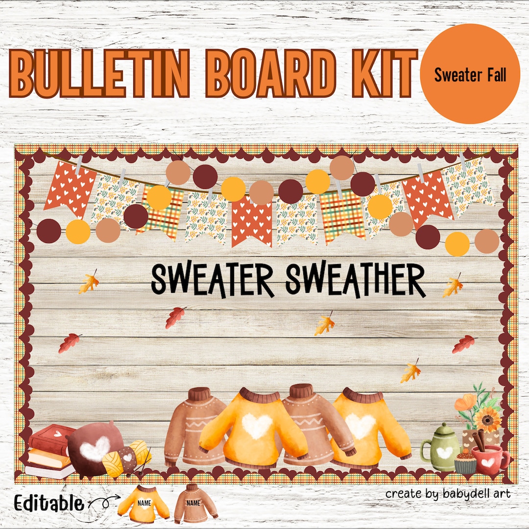 Fall Bulletin Board - Sweater Sweather Bulletin Board - Editable - Etsy