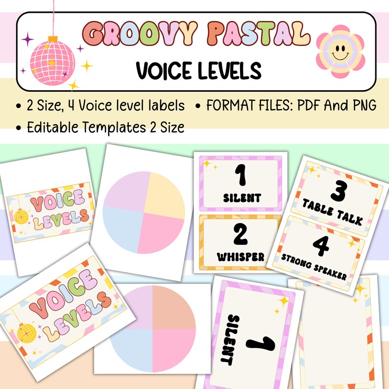 Groovy Pastel Voice Level Chart: Retro Classroom Decor - Etsy