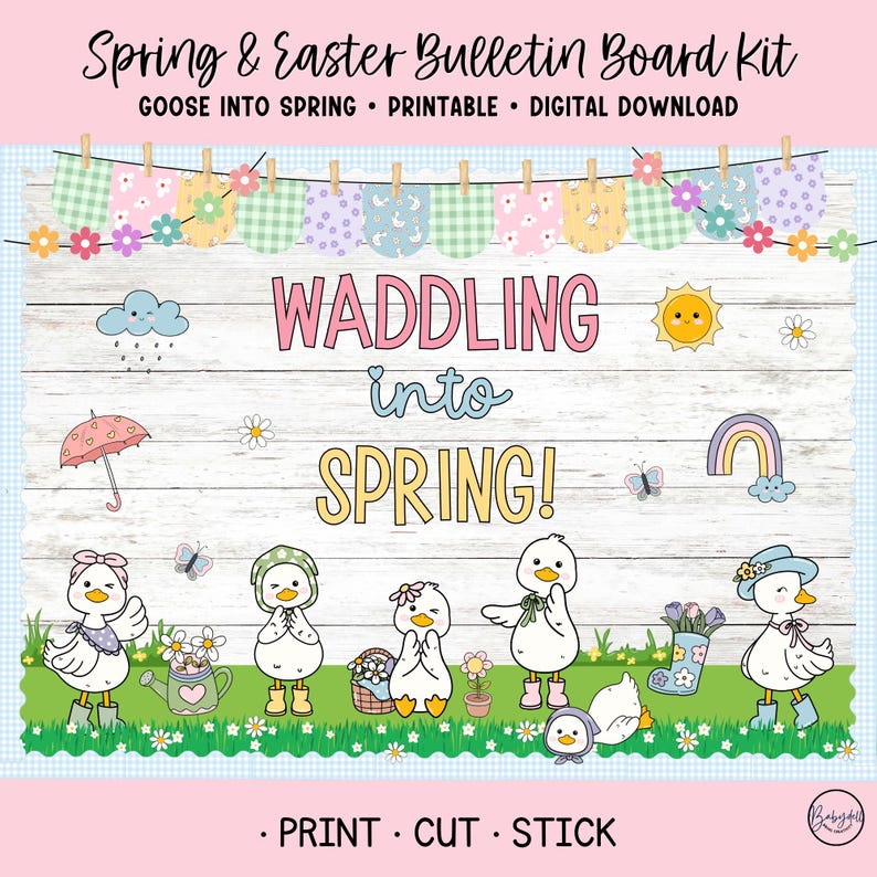 Spring Bulletin Board Kit Printable Goose Classroom Decor School Door ...