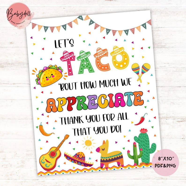 Taco Appreciation Sign Printable, Teacher Nurse Staff Appreciation Sign ...