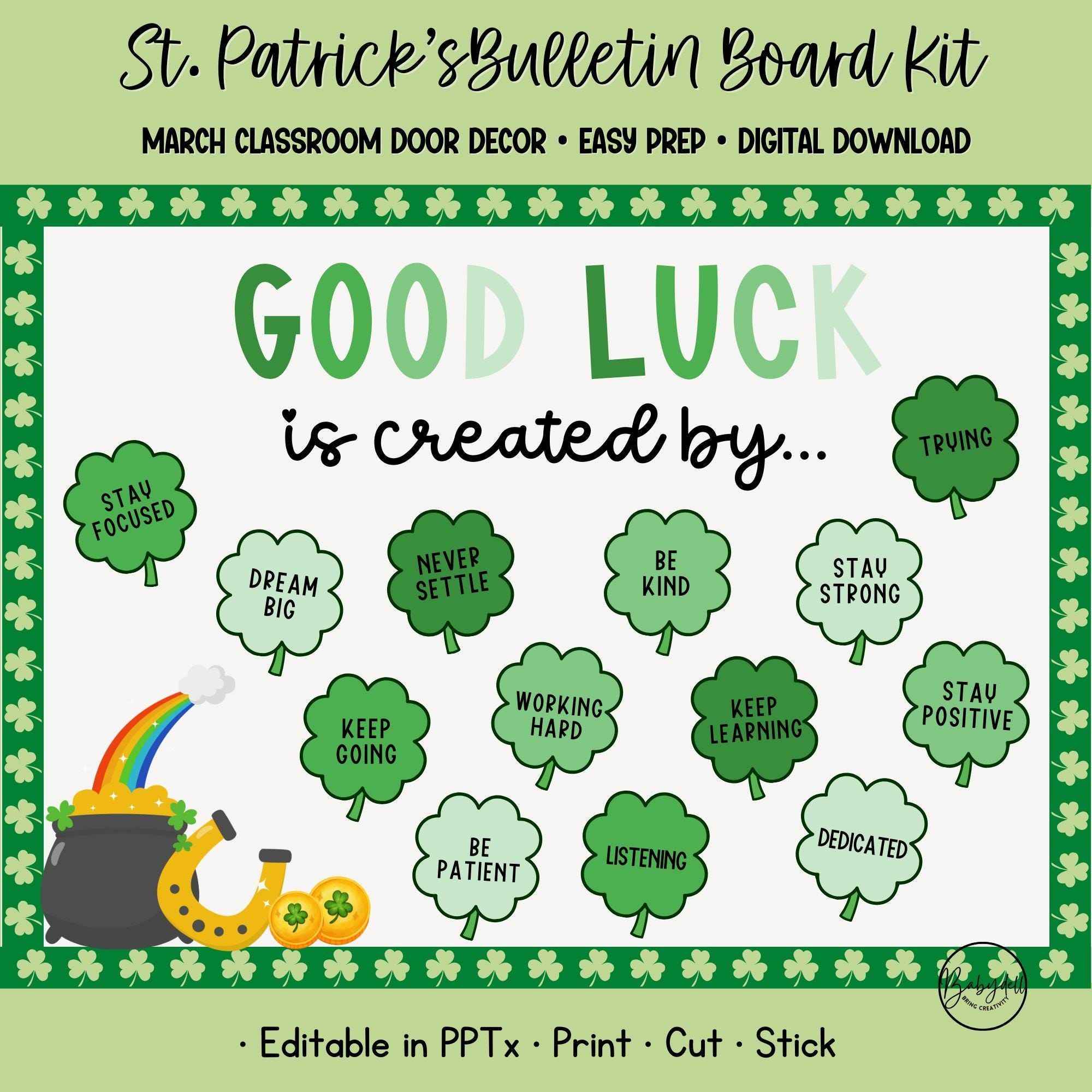 St Patricks Day Bulletin Board Kit Motivational Shamrock Classroom ...