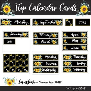 Sunflower Flip Calendar Cards | Editable Daily Calendar Packet Chart ...