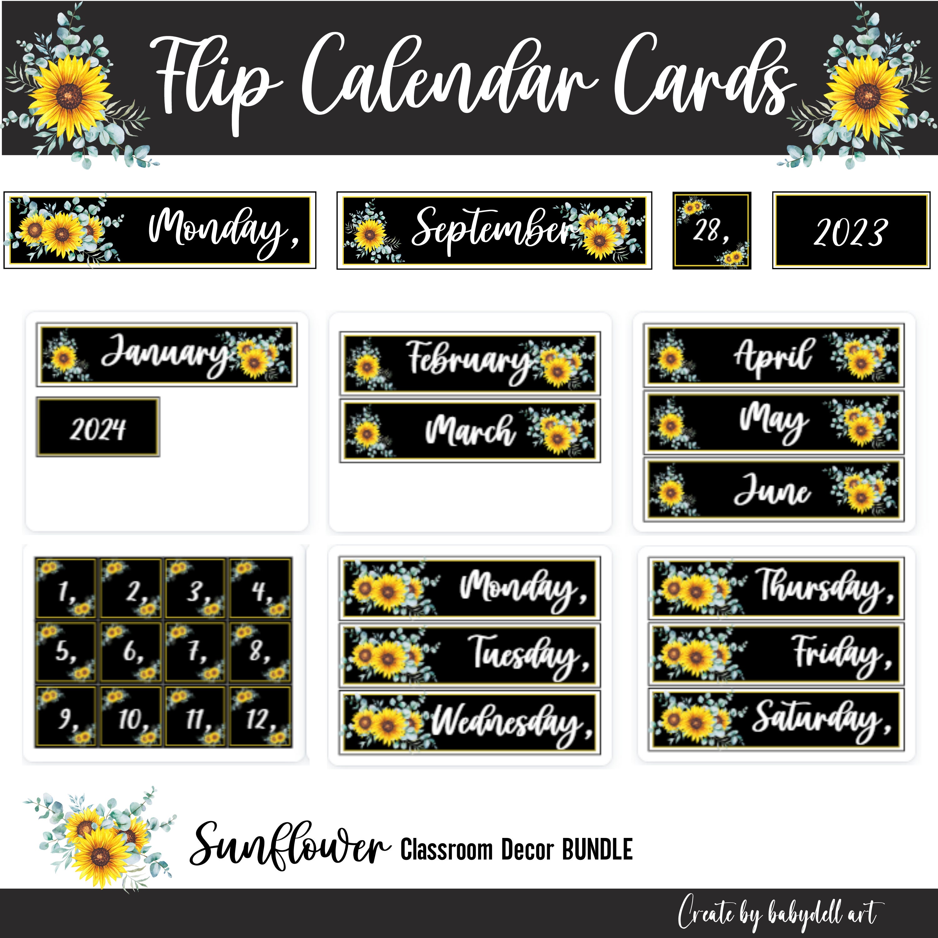 Sunflower Classroom Flip Calendar: Rustic Decor - Etsy