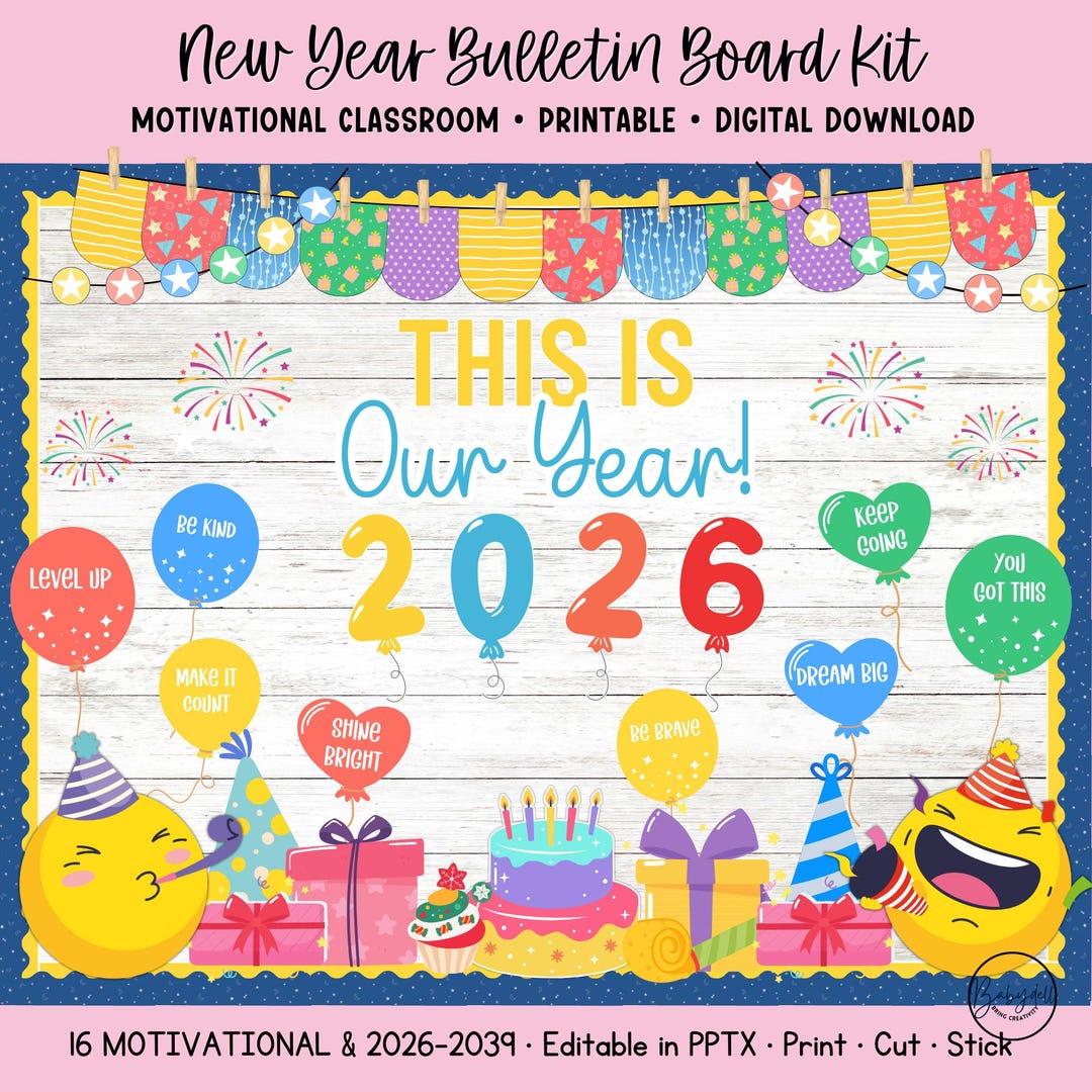 New Year 2026 Bulletin Board Kit - Motivational Classroom Door Decor ...