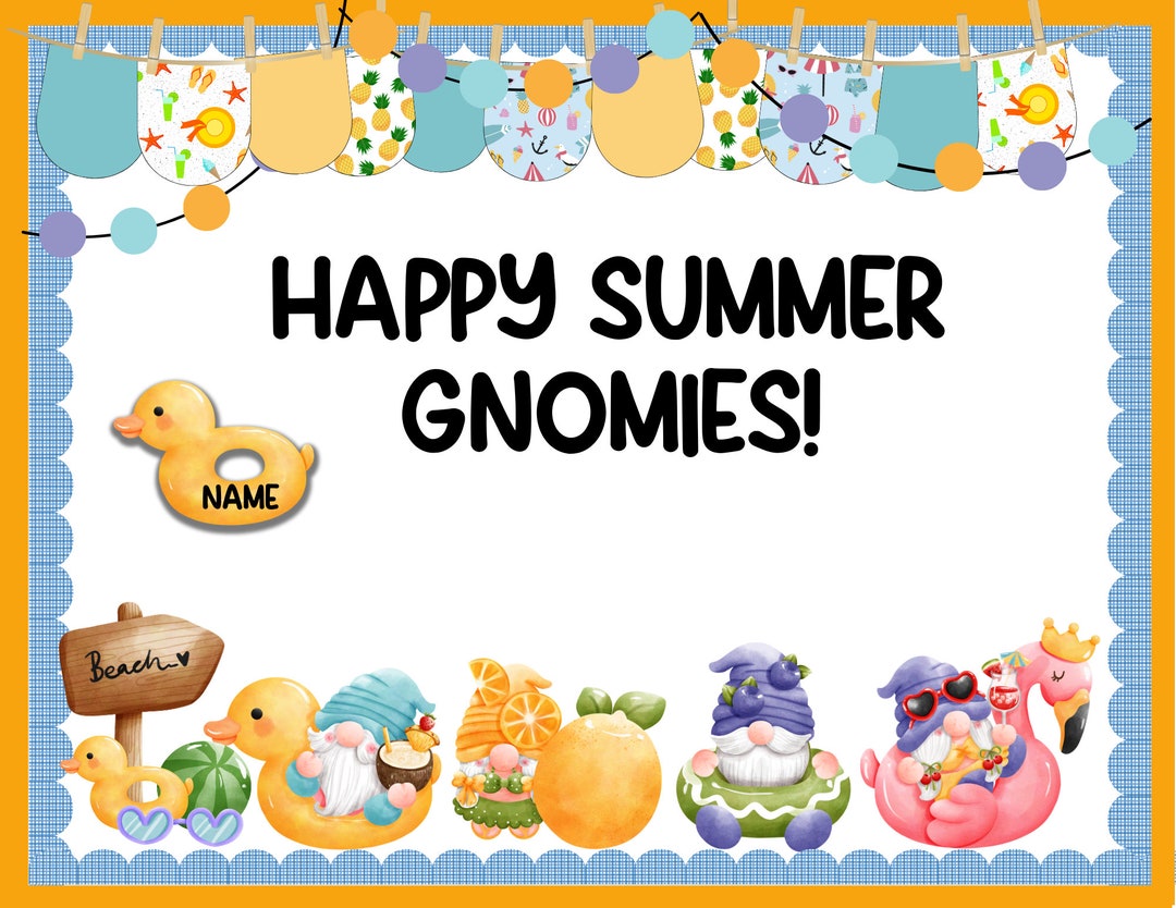 Gnomes Summer Bulletin Board Kit HELLO SUMMER Bulletin Board or Door ...