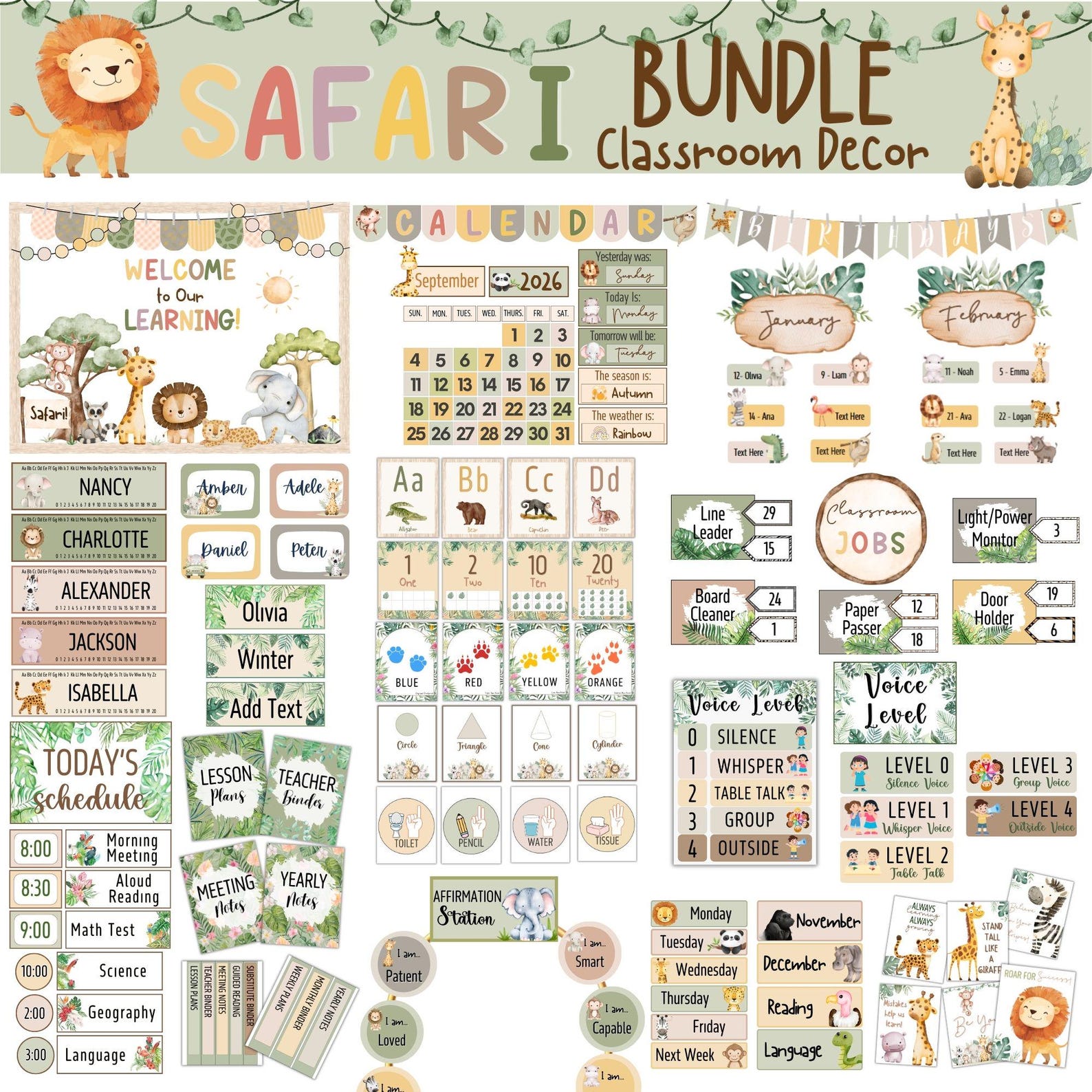Safari Classroom Decor Bundle Neutral Jungle Theme Boho Animal Print ...