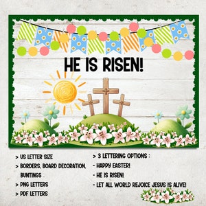 He is Risen Easter Bulletin Board Kit | Resurrection Classroom Door ...
