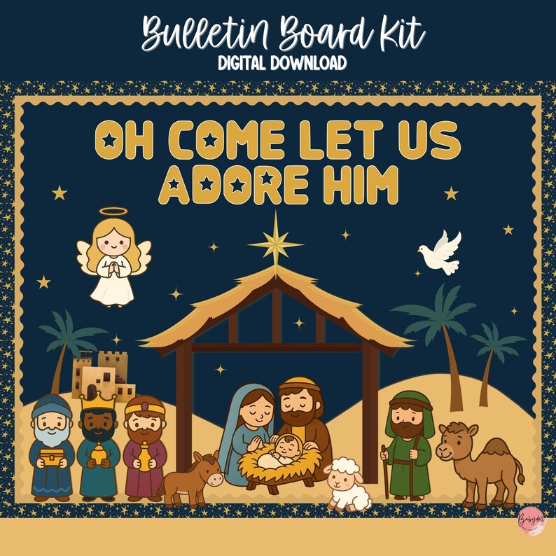 Nativity Scene Bulletin Board Kit: Religious Christmas Classroom Decor ...